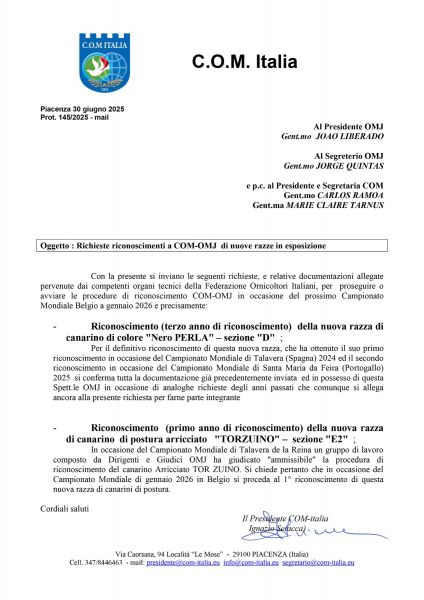 01.07.2025 - Riconoscimento nuove razze: Nero Perla e Torzuino ...